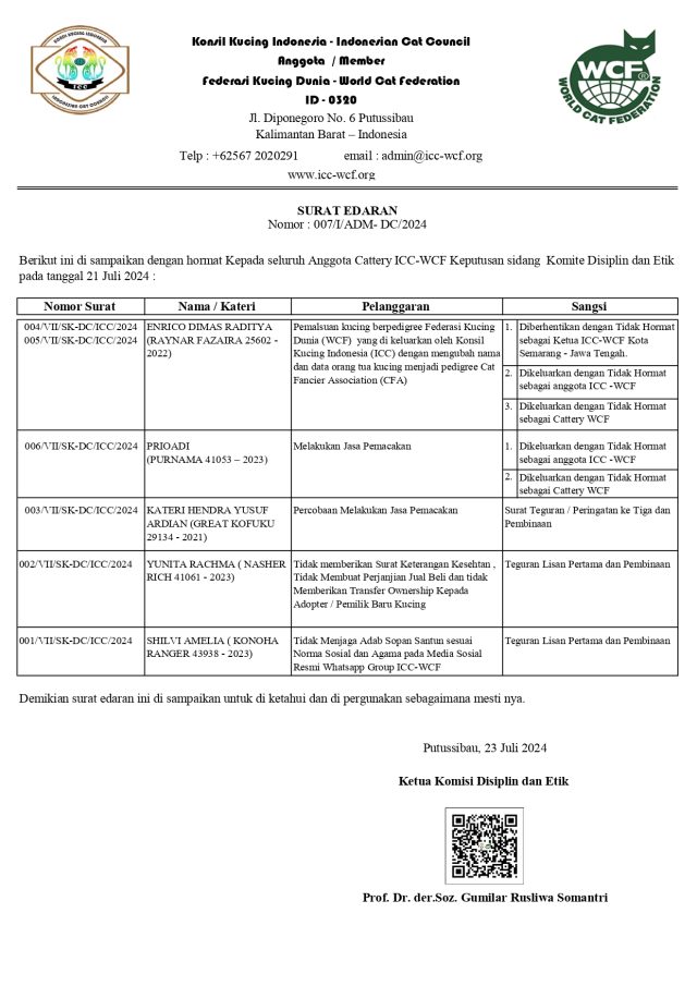 Surat Edaran Nomor : 007/I/ADM- DC/2024 | ICC WCF